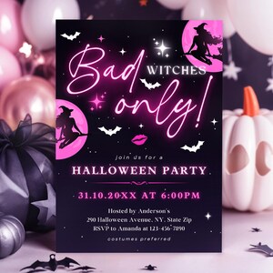 Bad Witches Only, Halloween Party Invitation, Halloween Girls Out Party ...