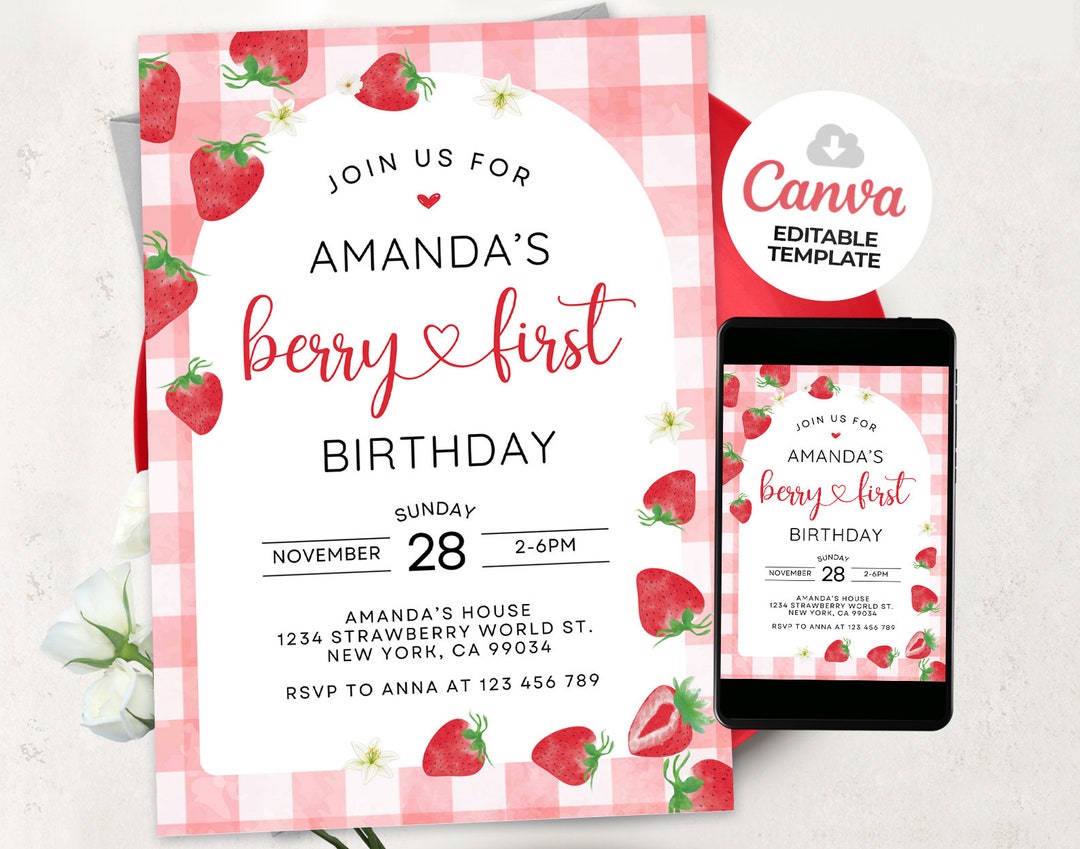 Berry First Birthday Invitation Template, Berry First Birthday ...