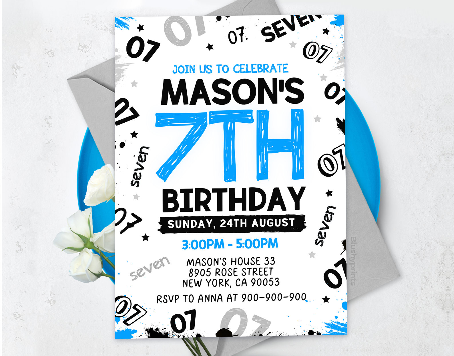 Boy 7th Birthday Invitation, Boy Invites, 7th Invites, Any Age ...