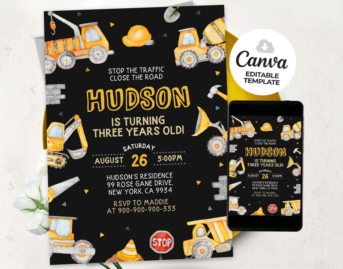 Construction Invitation, Construction Birthday Invitations, Dump Truck ...