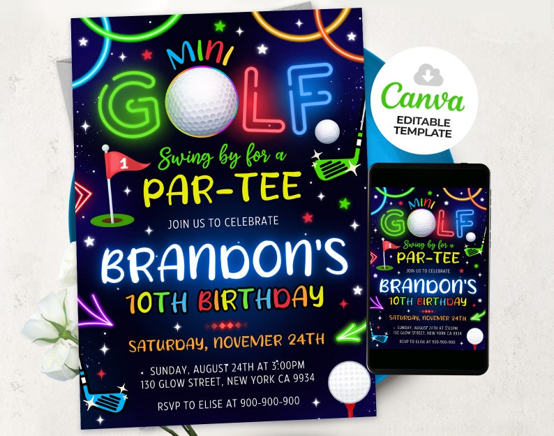 Mini Golf Birthday Invitation, Golf Party Invites Boy Girl Mini Golf ...