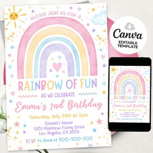 Rainbow Birthday Invitation, Girl Rainbow Party Invites, Rainbow of Fun ...