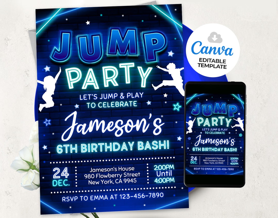 Jump Invitation Jump Birthday Party Invite Trampoline Party Bounce ...