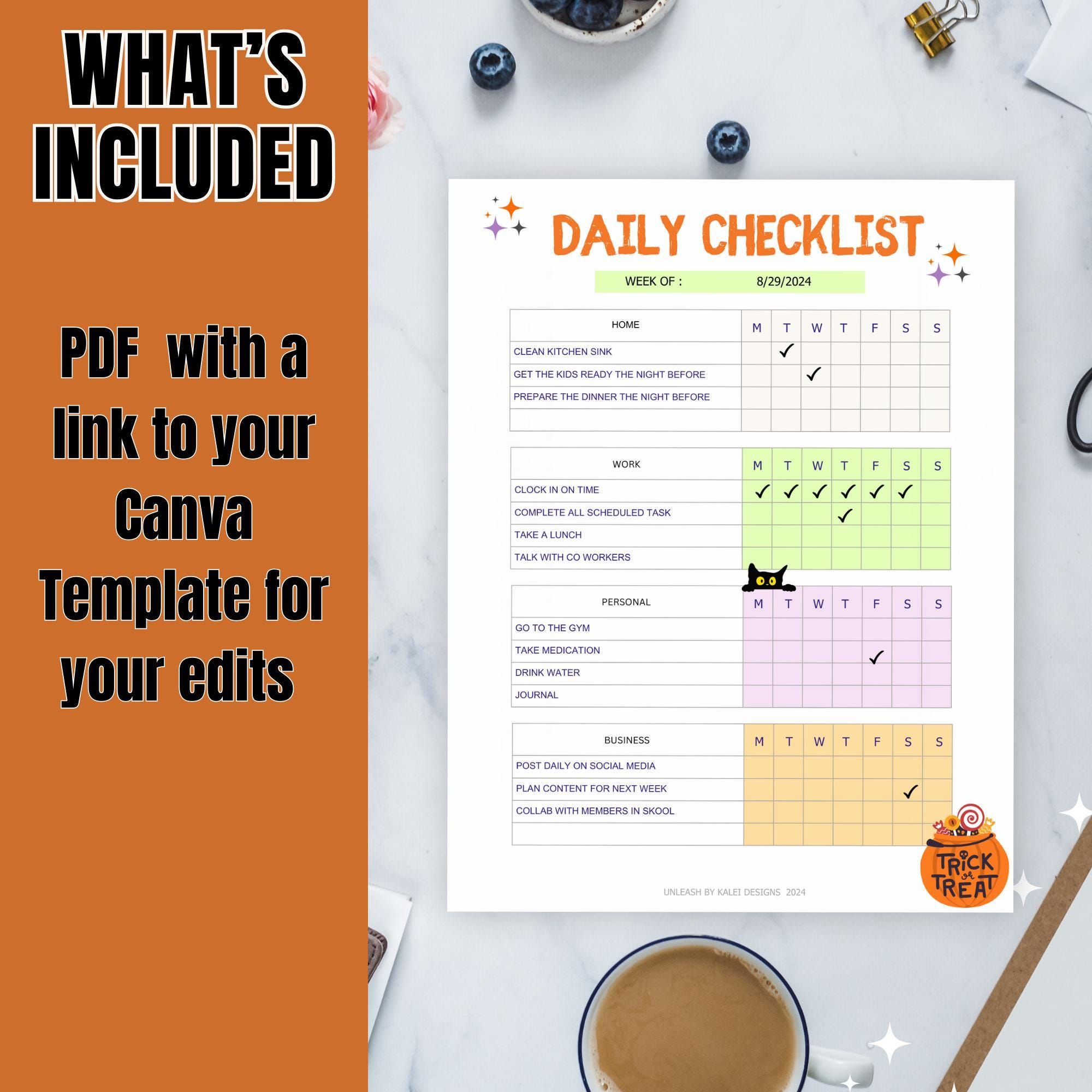 Editable Printable Checklist for Halloween Season, Digital Download, US ...