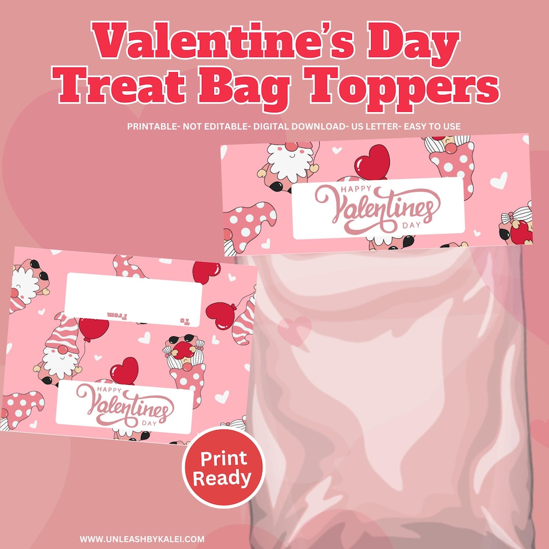 Printable Valentine’s Day Gnome Treat Bag Toppers - Instant Download ...