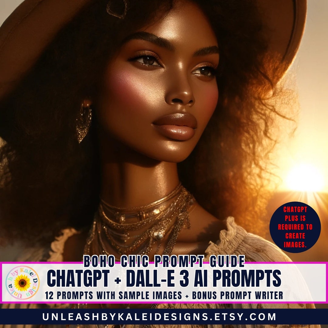 Dall-e 3 & Chatgpt V4 Ai Art Prompt Guide, Boho Chic Black Girl Prompt ...