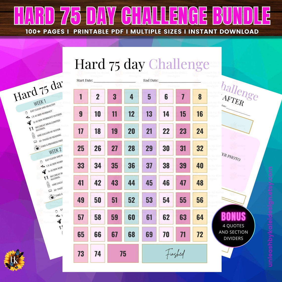 Hard 75 Day Challenge Tracker Bundle I Daily 75 Day Challenge Journal I ...