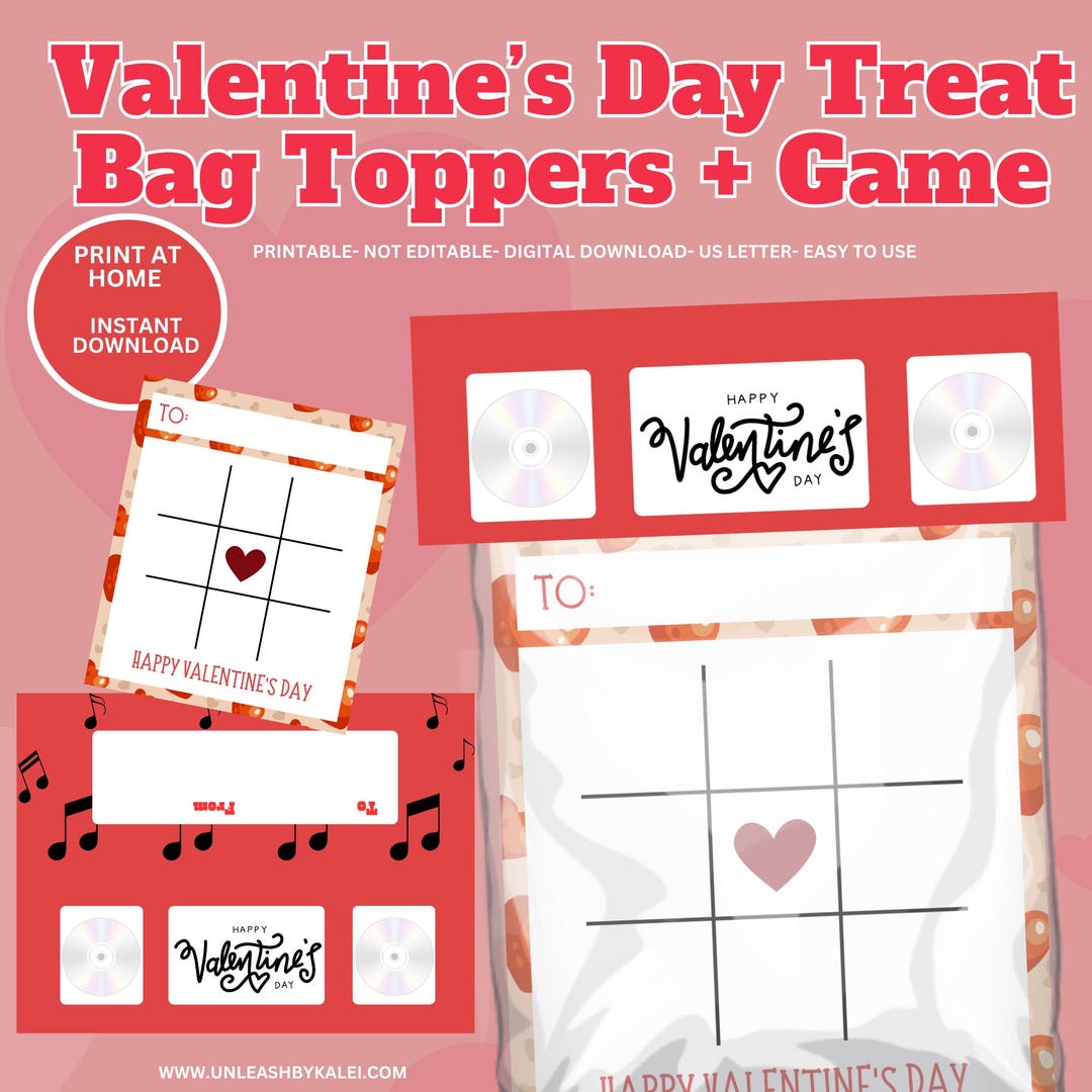 Printable Valentine’s Treat Bag Toppers With Tic-tac-toe Game - Instant ...