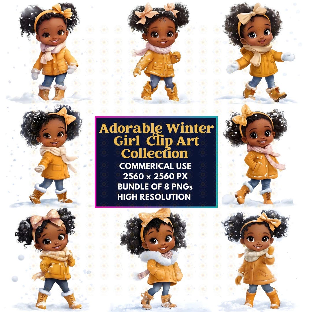 Winter Girl Clip Art Bundle: African American Holiday PNG (commercial ...
