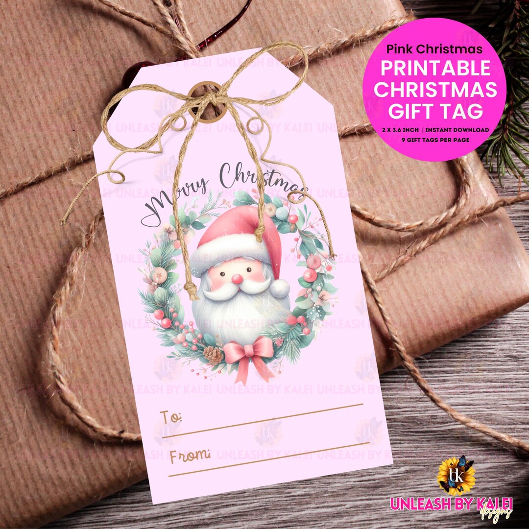 Pink Christmas Printable Gift Tags, Christmas Tag, Labels, Gift Tag ...