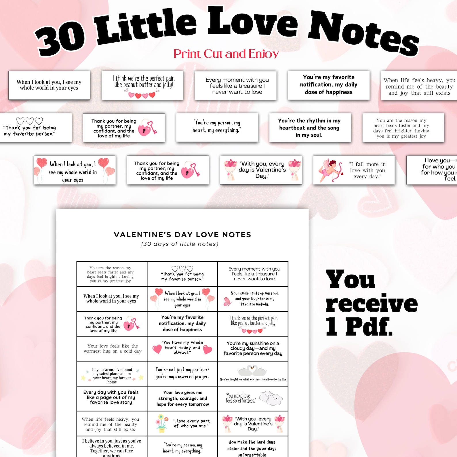 Printable Valentine's Day Love Notes - 30 Romantic Messages - PDF ...