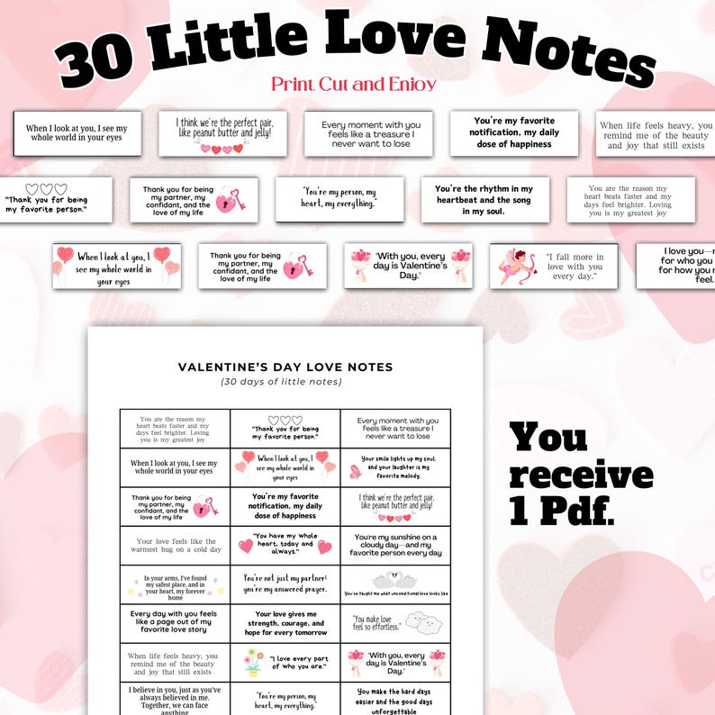 Printable Valentine's Day Love Notes - 30 Romantic Messages - PDF ...