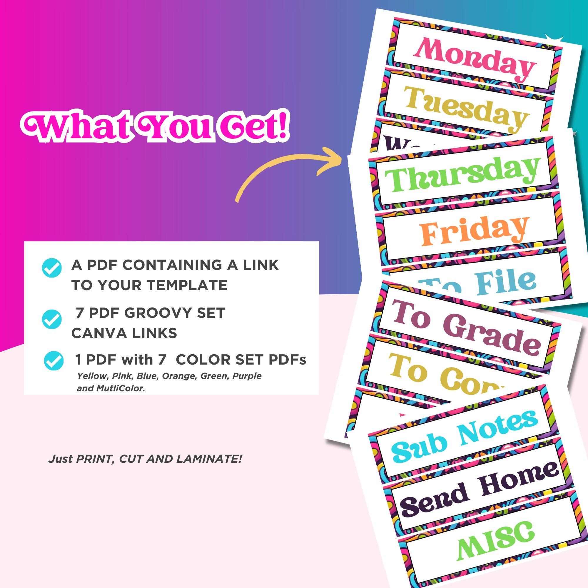 Groovy Rolling Cart Labels for Teachers Editable Canva Template ...