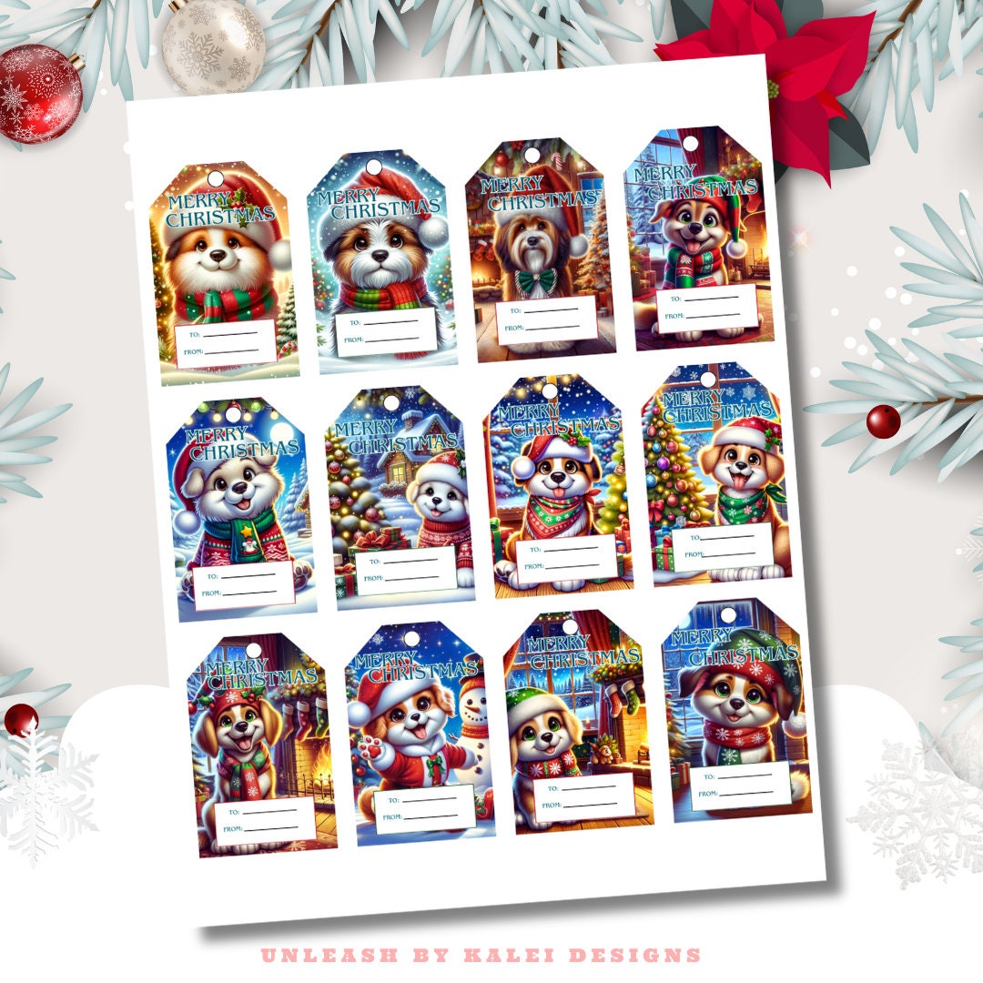 Printable Christmas Dog Gift Tags Cute Gift Tags Set of 12 Dog Gift ...