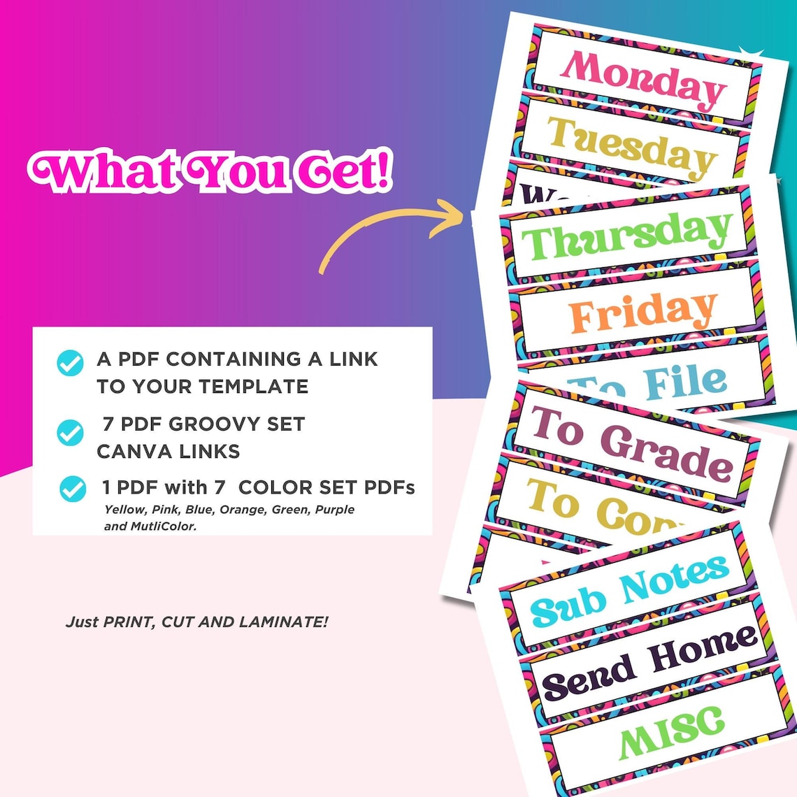 Groovy Rolling Cart Labels for Teachers Editable Canva Template ...