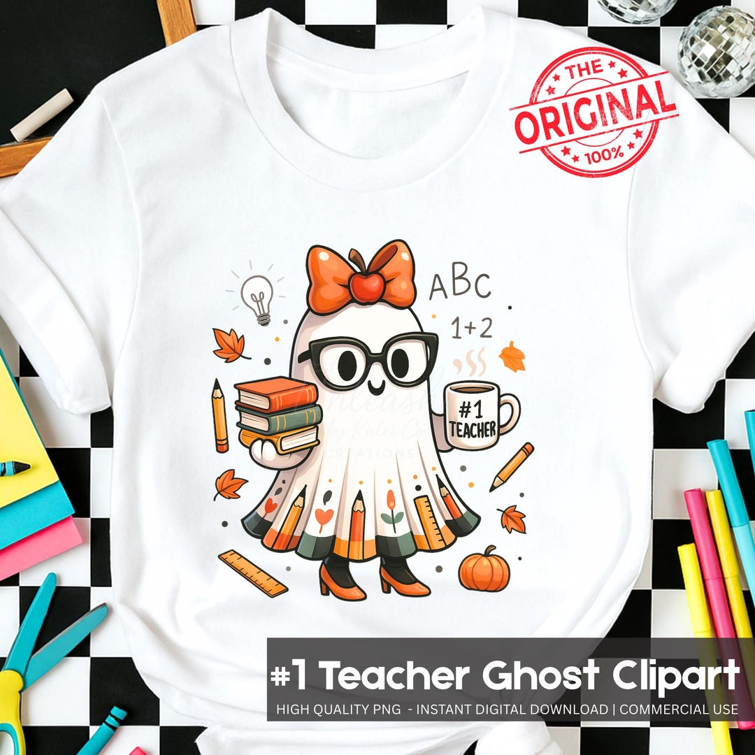 Cute #1 Teacher Ghost Clipart: Halloween Fall PNG (digital Download) - Etsy