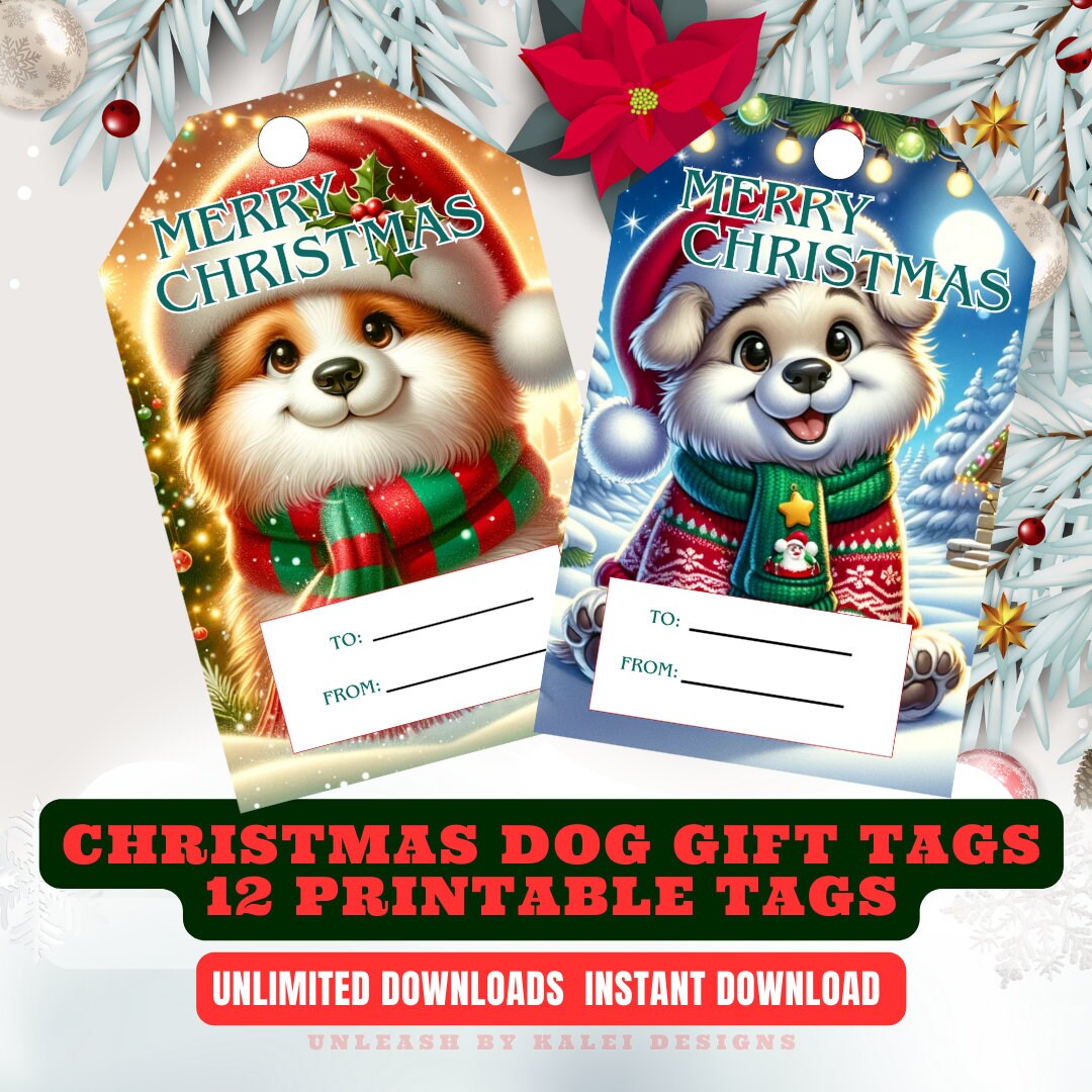 Printable Christmas Dog Gift Tags Cute Gift Tags Set of 12 Dog Gift ...