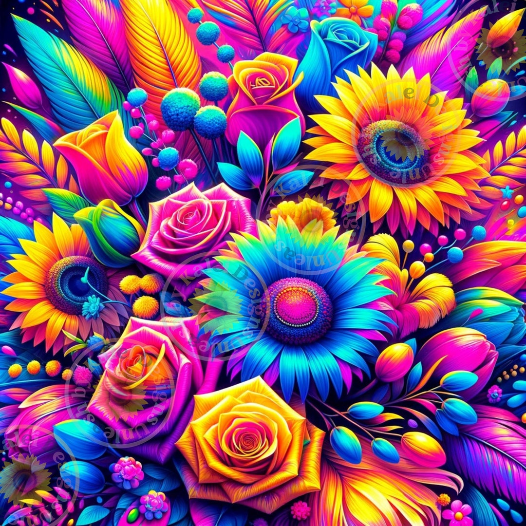 Vibrant Botanical Flowers PNG Neon Flowers Journal Covers, Bold and ...