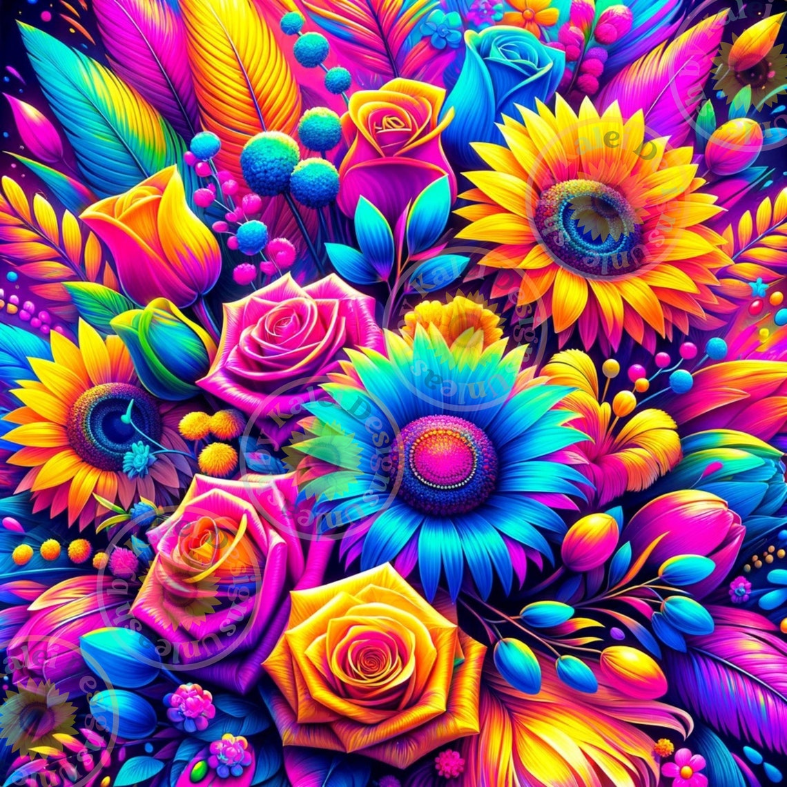 Vibrant Botanical Flowers PNG Neon Flowers Journal Covers, Bold and ...