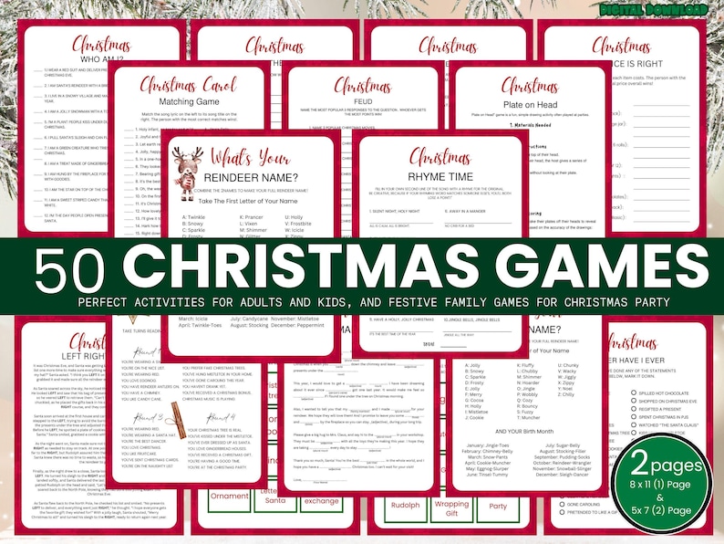50 Christmas Games Printable Bundle, Holiday Party Activities (instant ...