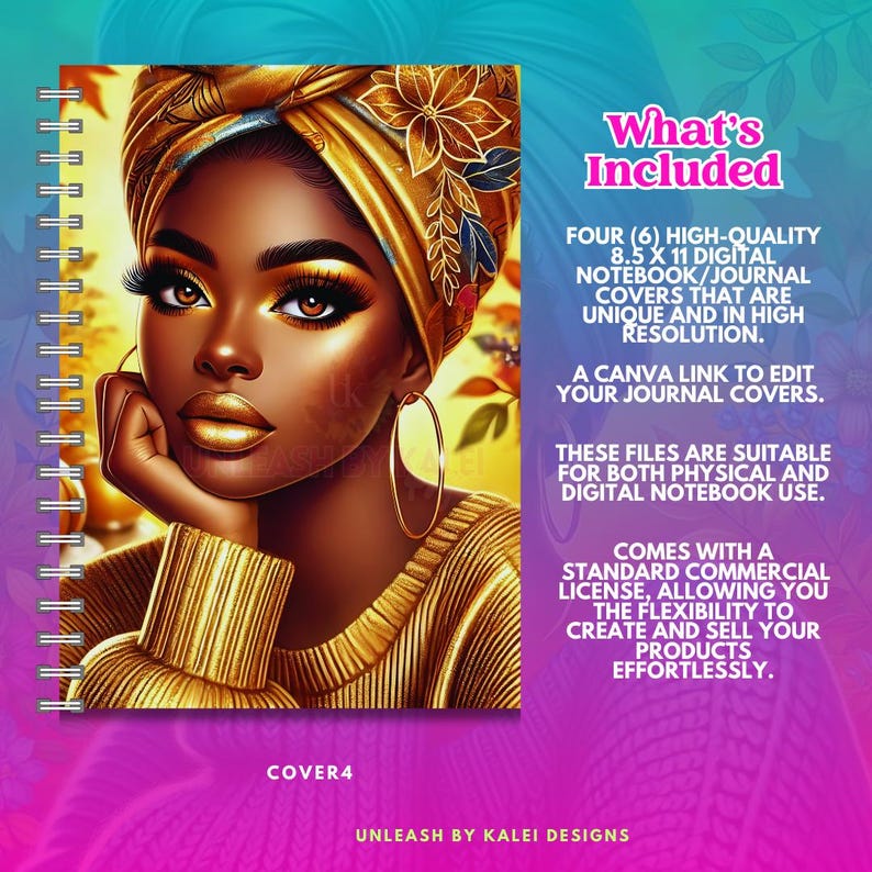 Beauty Journal Covers: Black Girl PNG Art, Customizable (digital ...