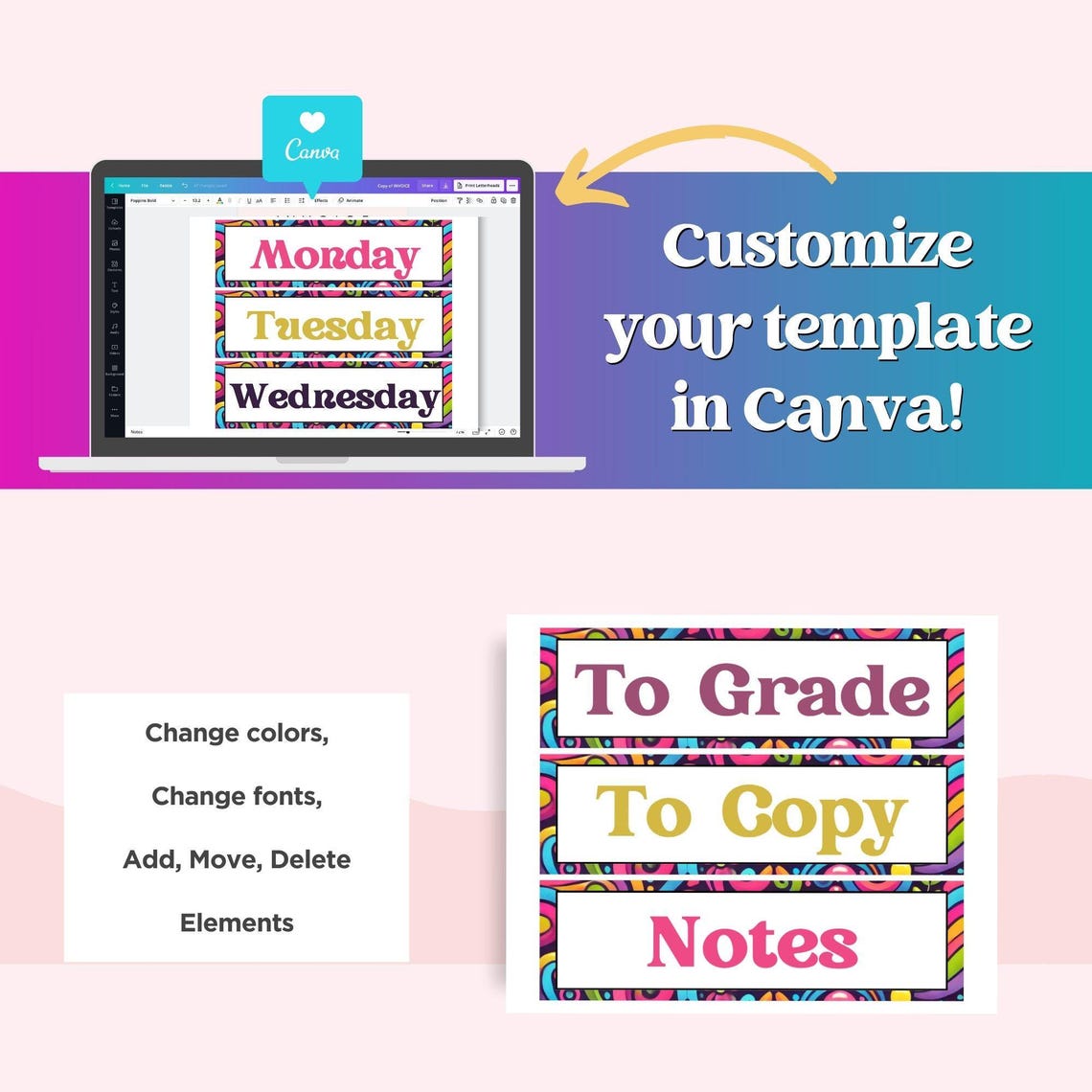 Groovy Rolling Cart Labels for Teachers Editable Canva Template ...