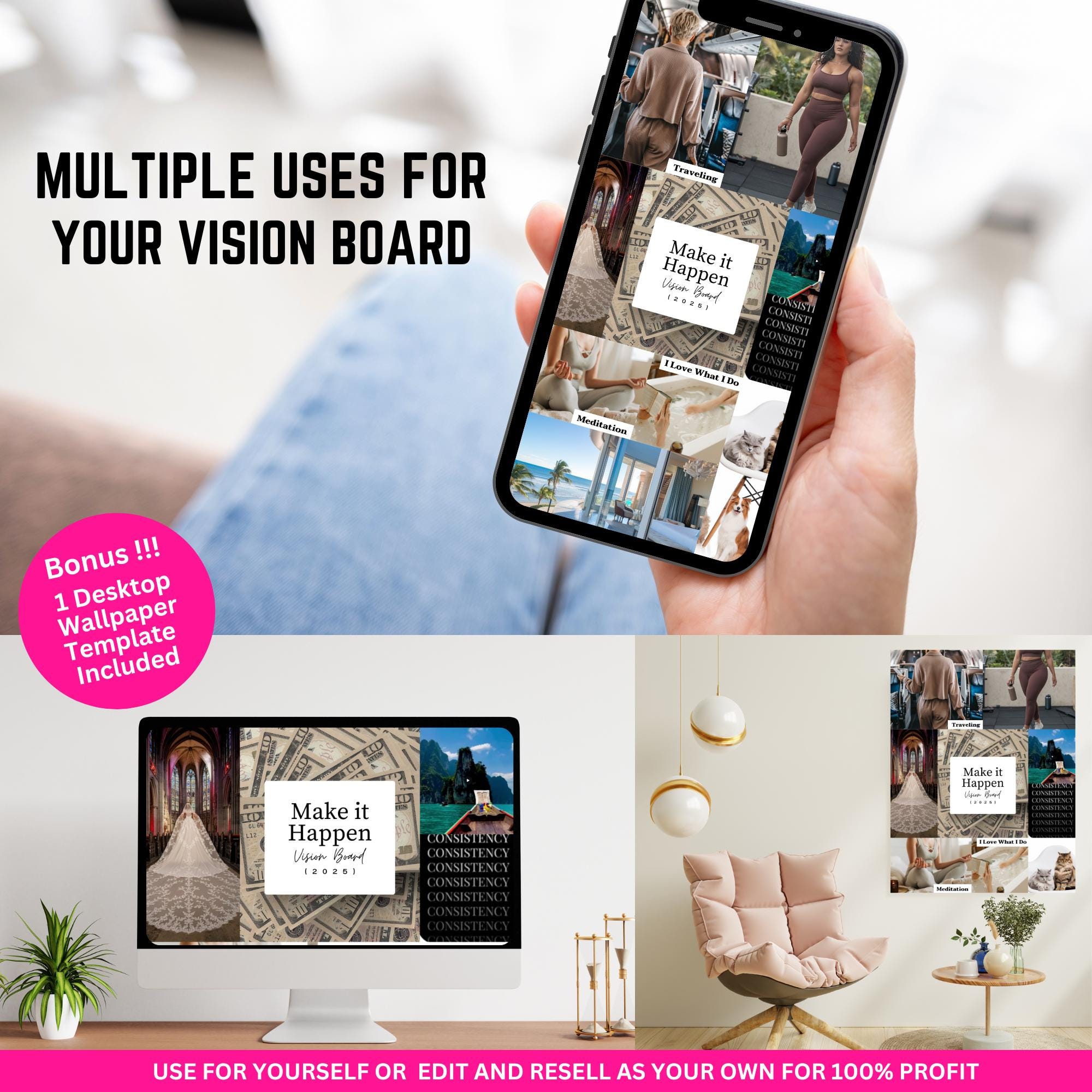 Editable Mobile Vision Board Template: Canva Planner (digital Download ...