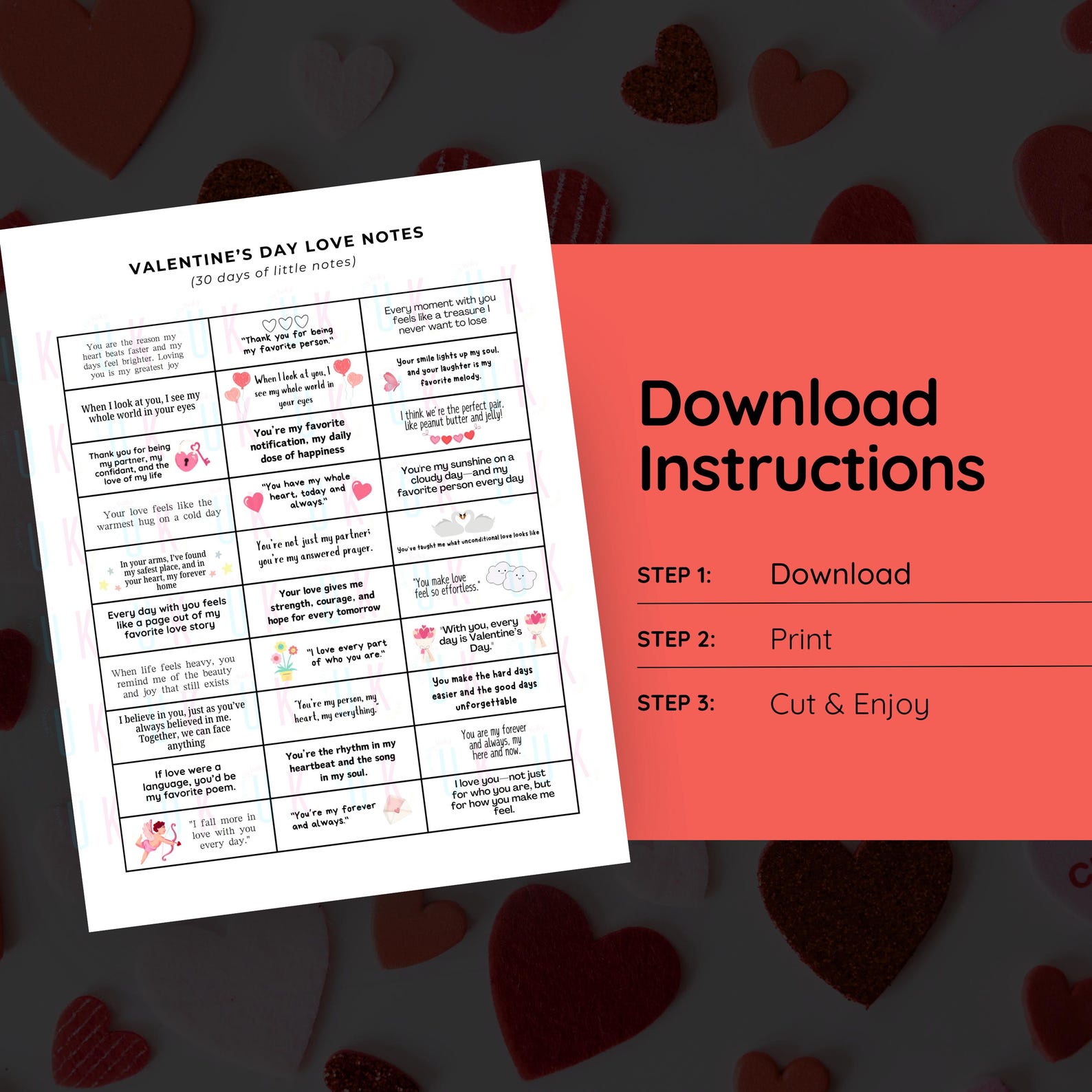 Printable Valentine's Day Love Notes - 30 Romantic Messages - PDF ...