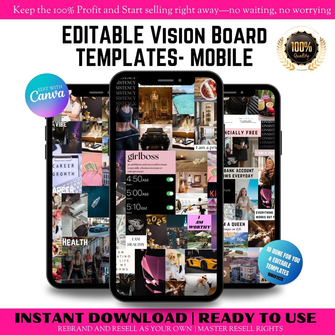 Editable Mobile Vision Board Template: Canva Planner (digital Download ...
