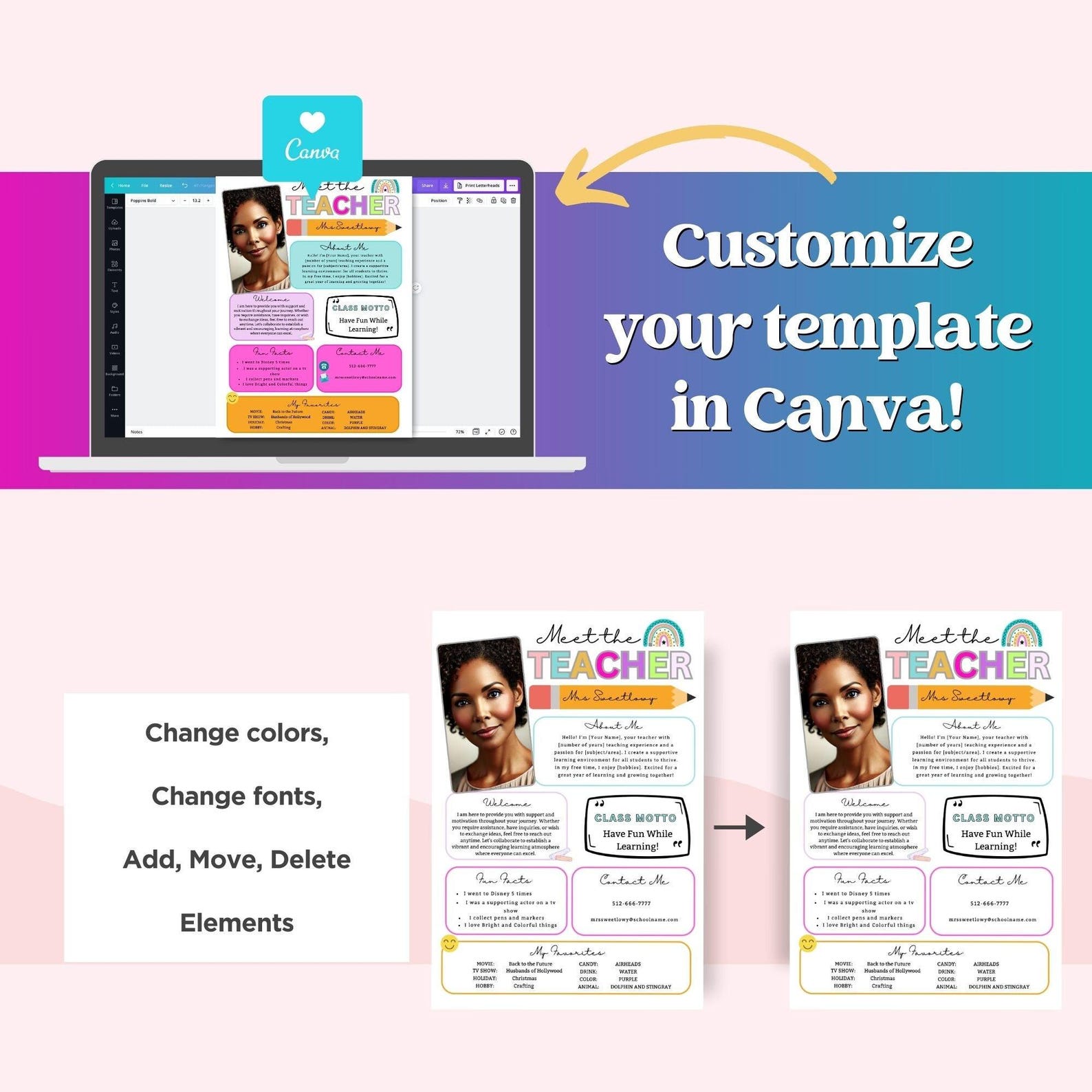 Meet the Teacher Template Rainbow Boho | Meet the Teacher Template ...