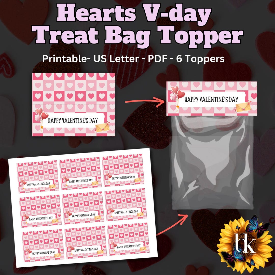Printable Valentine’s Day Heart Treat Bag Toppers - Instant Download ...