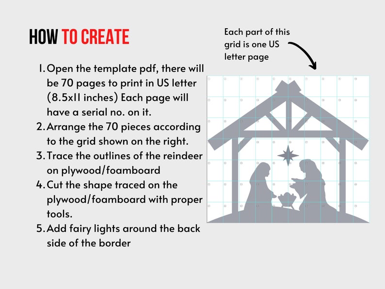 6.1ft Nativity Scene Christmas Template Stencil Digital Download PDF ...