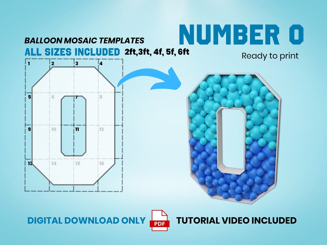 Number 0 BLOCK Font, Balloon Mosaic Template, Mosaic Number Template ...