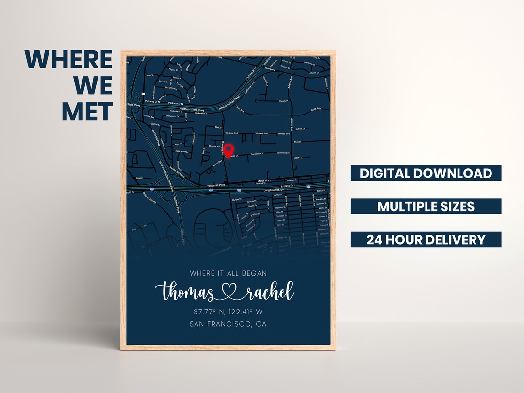 Where We Met Map /where It All Began Couple Map Gift for Her Him ...