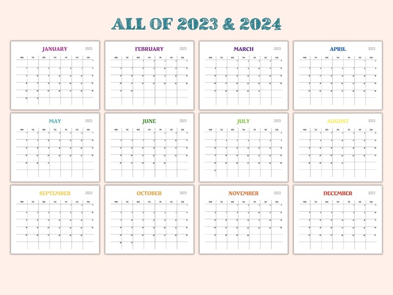 2023 2024 Calendar Bundle Printable Editable Landscape - Etsy