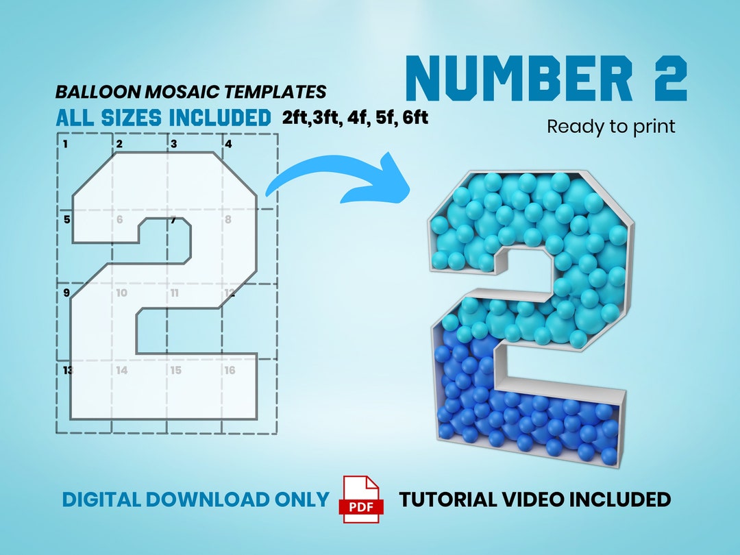 Number 2 BLOCK Font, Balloon Mosaic Template, Mosaic Number Template ...