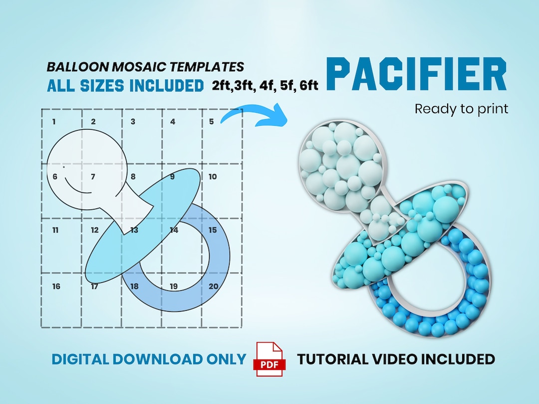 Pacifier Mosaic Balloons, Baby Balloon Mosaic Template, Baby Shower ...