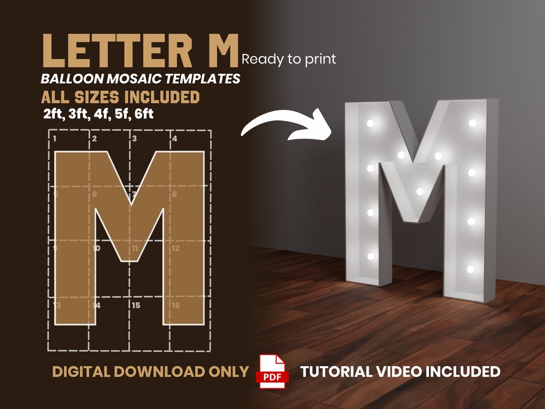 Letter M - All Sizes (from 2ft to 6ft)/mosaic Letters From Balloons/pdf ...