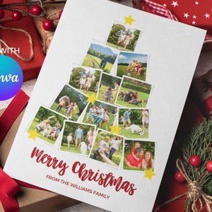 Christmas Photo Card Template Holiday Family Photo Collage Postcard ...