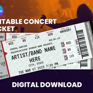 Concert Ticket Template Gift Certificate Personalized Event - Etsy