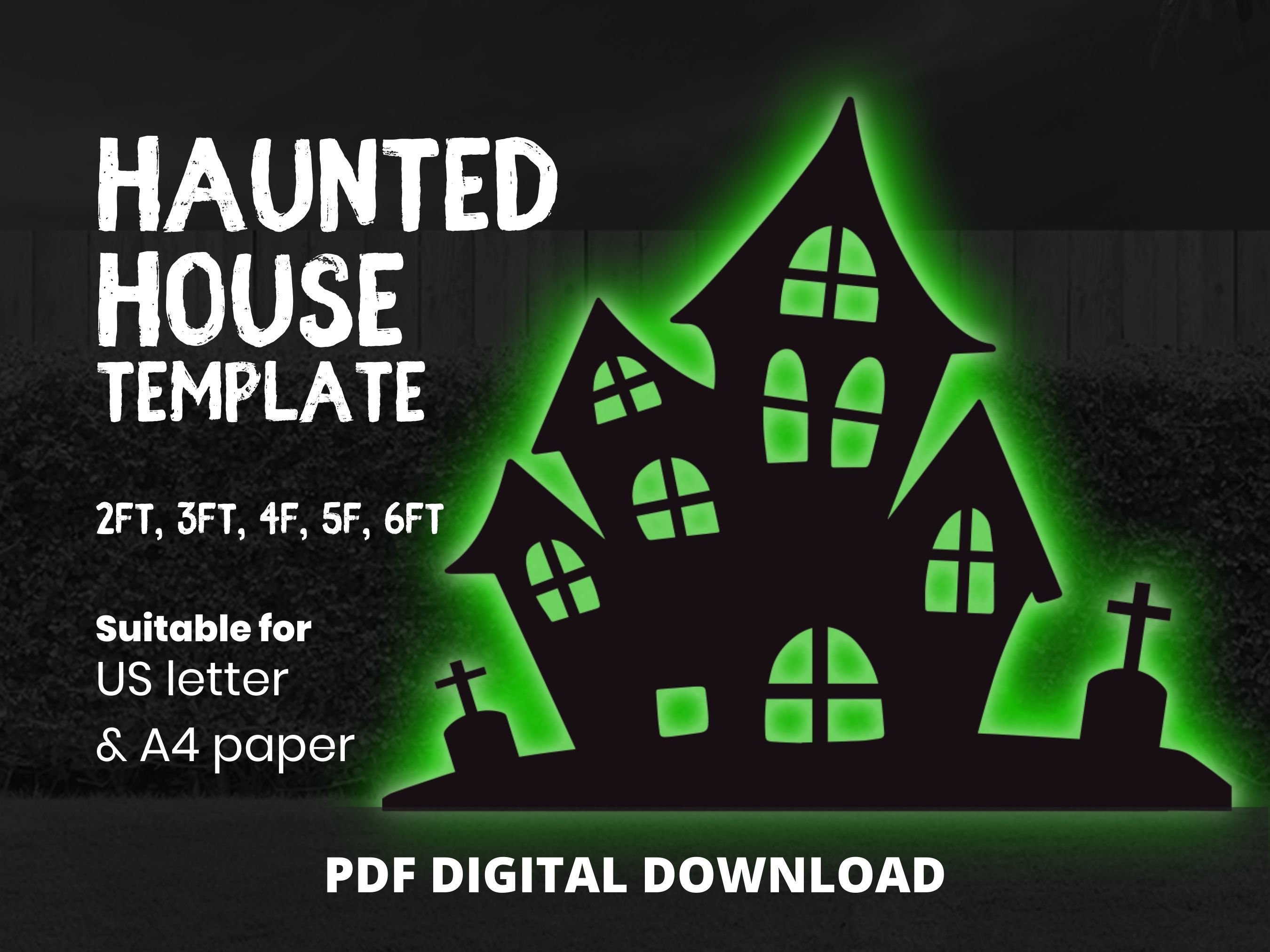 2ft, 3ft, 4f, 5f, 6ft Haunted House Mansion Template Unique Halloween ...
