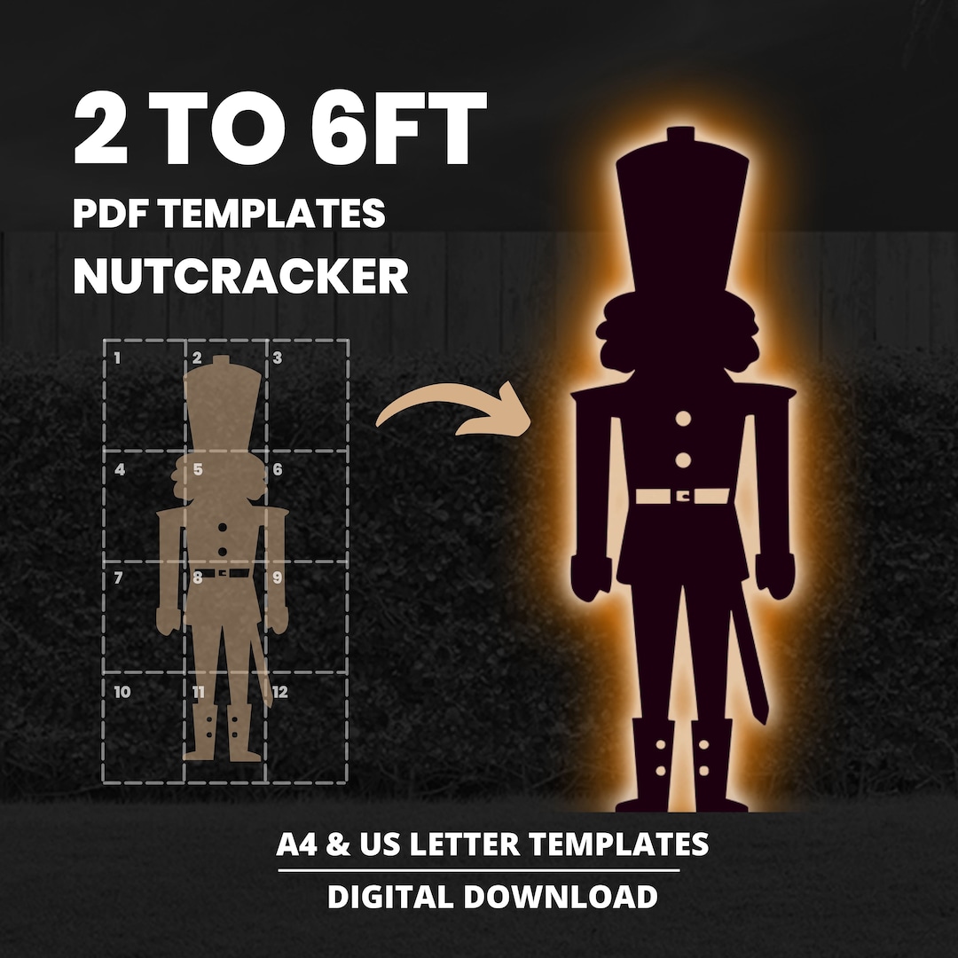 2ft, 3ft, 4ft, 5ft, 6ft Nutcracker Silhouette Stencil Template Christmas Décor Digital Download ...