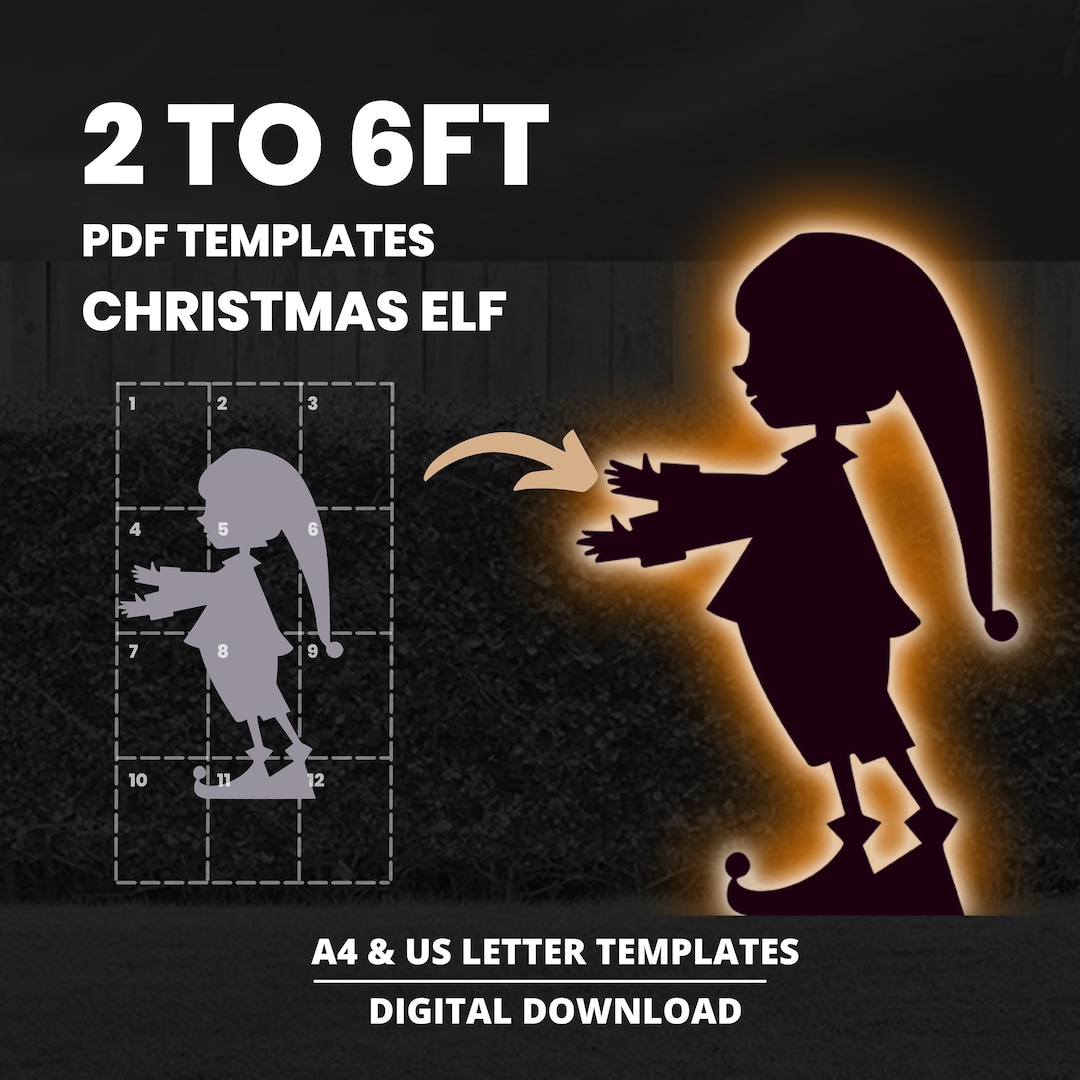 2ft 3ft 4ft 5ft 6ft Christmas Elf Silhouette Stencil Template Christmas ...