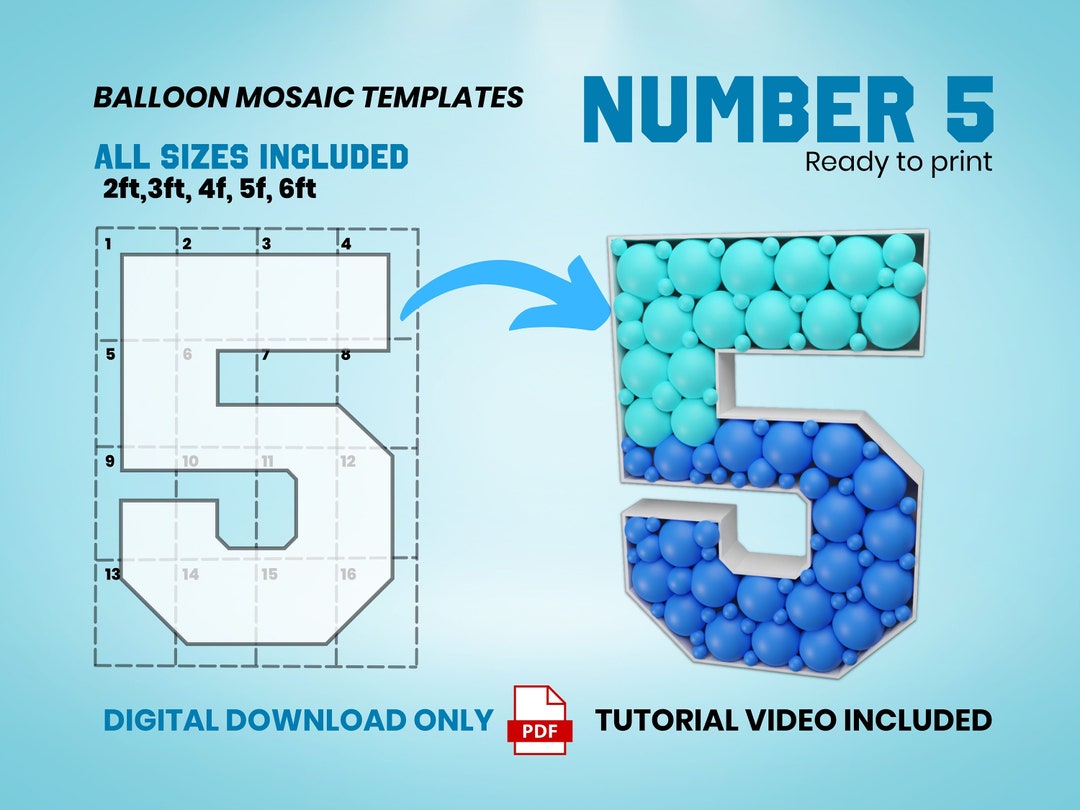 Number 5 BLOCK Font, Balloon Mosaic Template, Mosaic Number Template ...