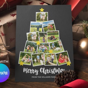 Christmas Photo Card Template Holiday Family Photo Collage Postcard ...