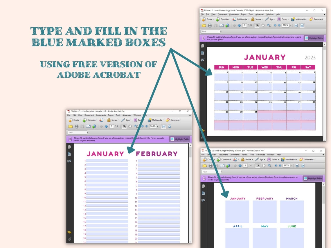 2023 2024 Calendar Bundle Printable Editable Landscape - Etsy