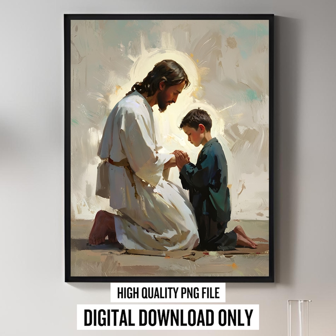 Jesus and Little Boy Praying, Christian Art, Jesus and Boy, Jesus and ...