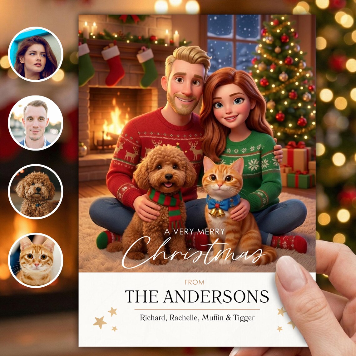 Custom 3D Cartoon Christmas Card, Custom Cartoon Family, Custom ...