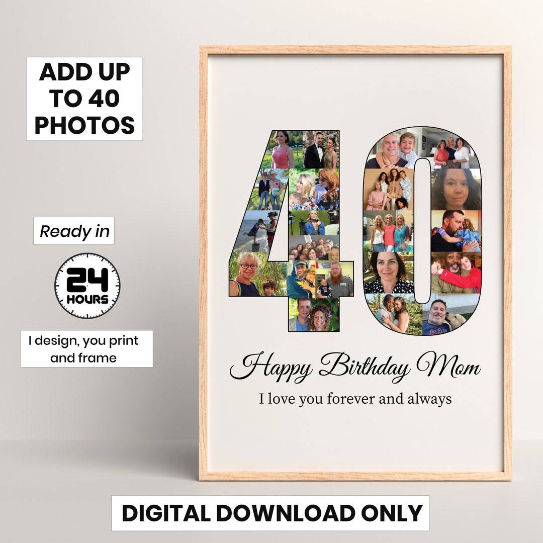 Number 40 Photo Collage Mother Father 40th Birthday Number Collage ...