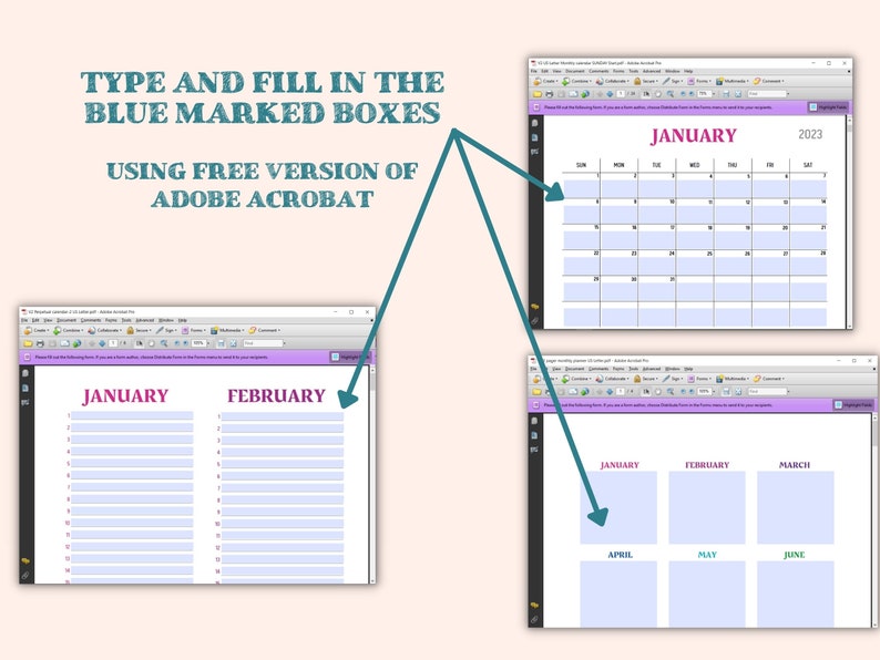 2023 2024 Calendar Bundle Printable Editable Landscape - Etsy